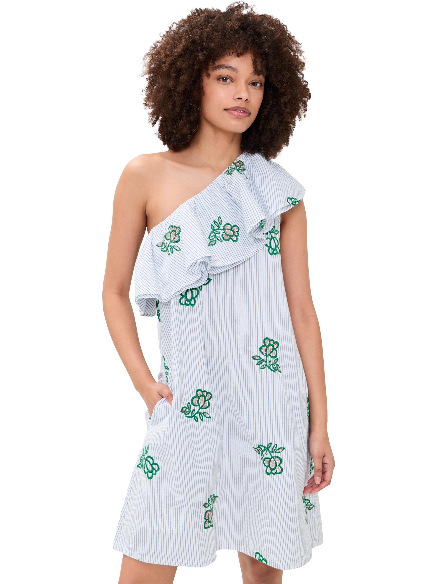 ESSENTIEL ANTWERP ESSENTIEL ANTWERP Asymmetric Ruffled Floral Embroidered Stripe Mini Dress